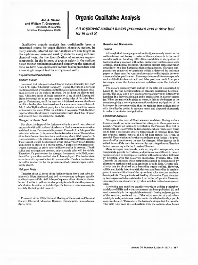 An Improved Sodium Fusion Procedure and A New Test | PDF | Sodium ...