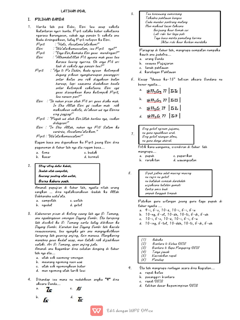 Soal Latihan B.sunda Kelas 9 | PDF