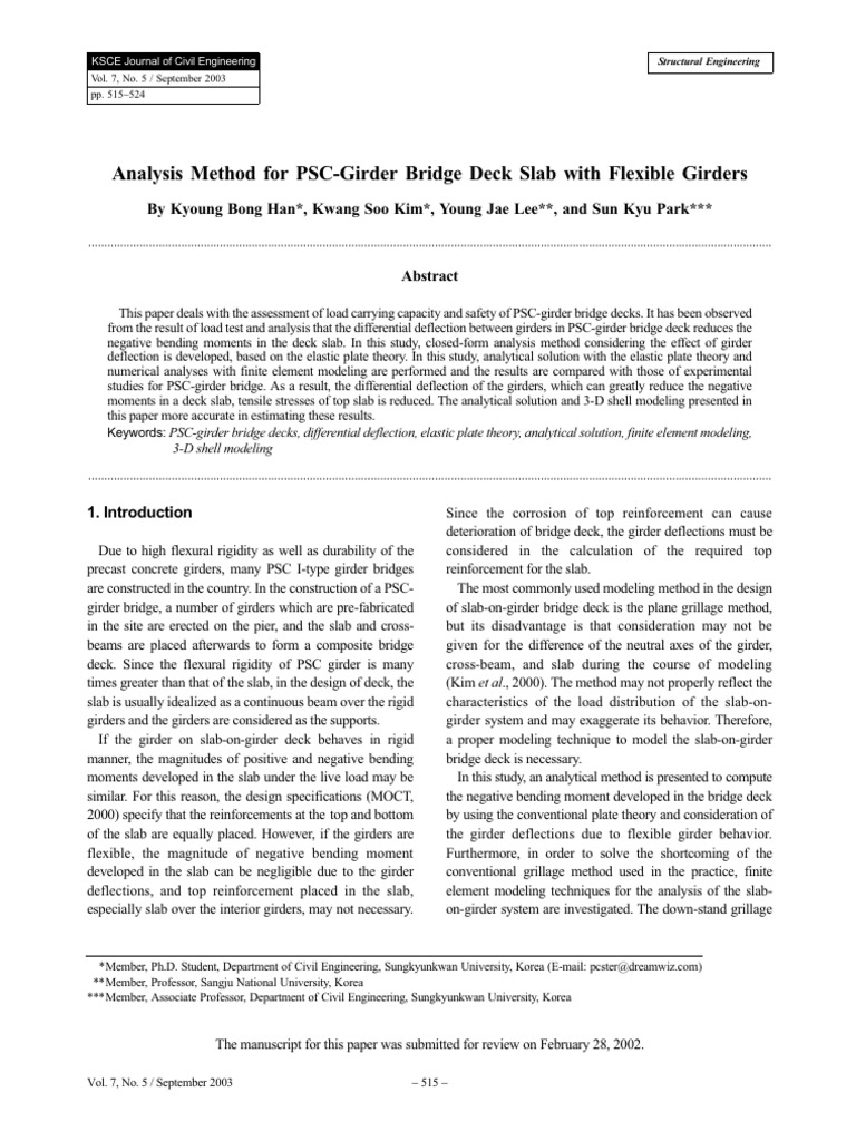 Analysis Method For PSC-girder Bridge Deck Slab Wi | PDF | Bending ...