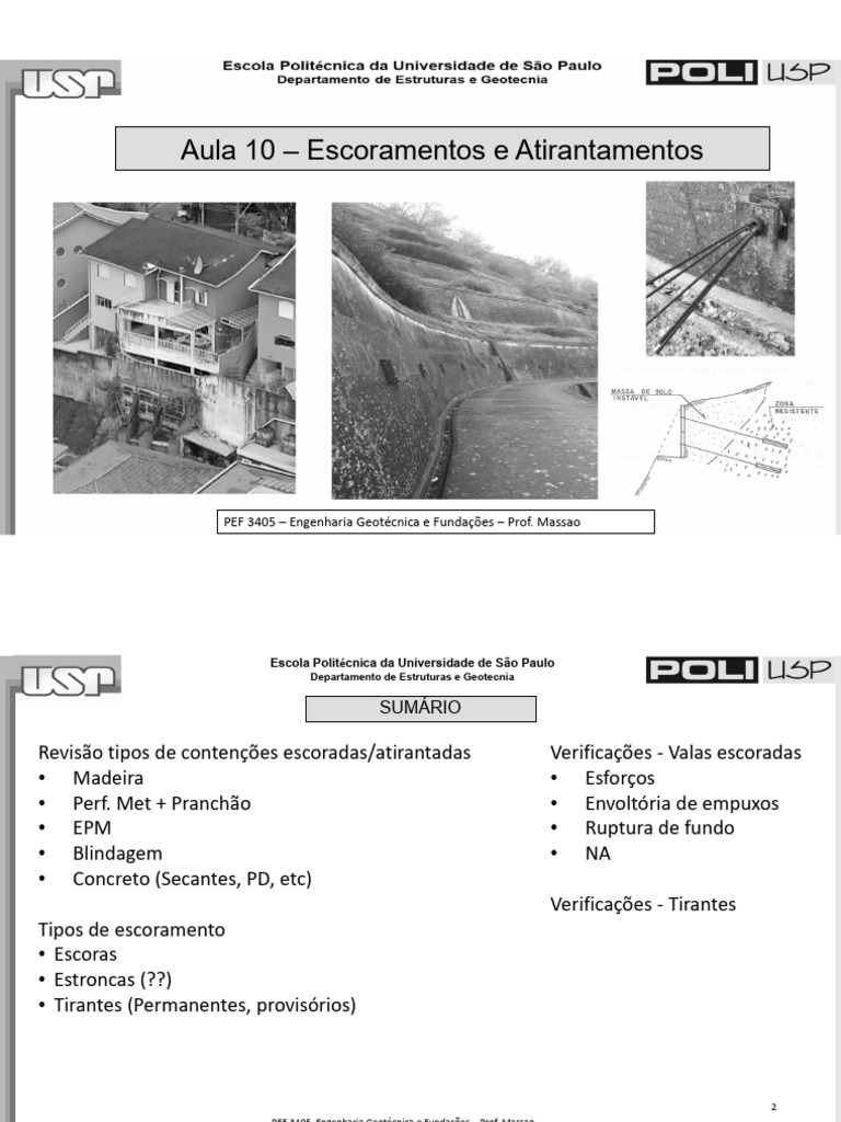 EXCELENTE PEF3405 Aula10 Escoramentos e Atirantamentos | PDF | Engenharia Geotécnica ...