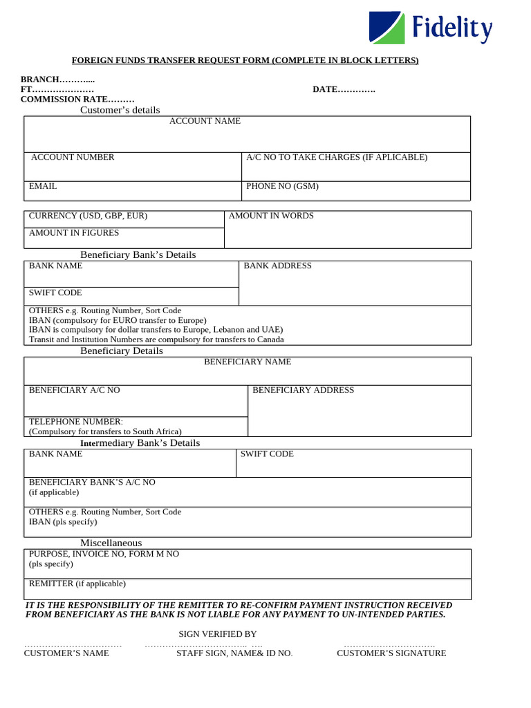 Foreign Funds Transfer Request Form | PDF