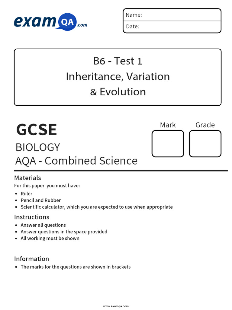GCSE Biology ExamQA Topic 6 Taster | PDF | Dominance (Genetics) | Allele