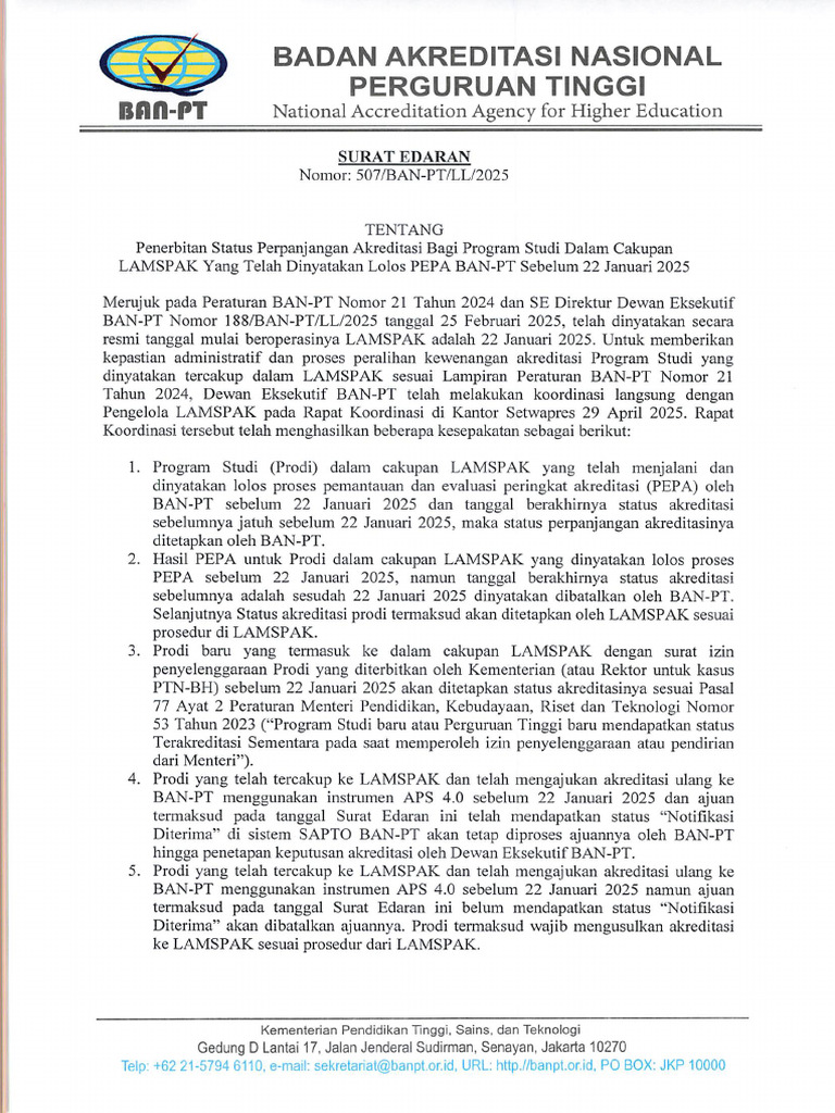 507.BAN PT - LL .2025 Surat Edaran Penerbitan Status Perpanjangan ...