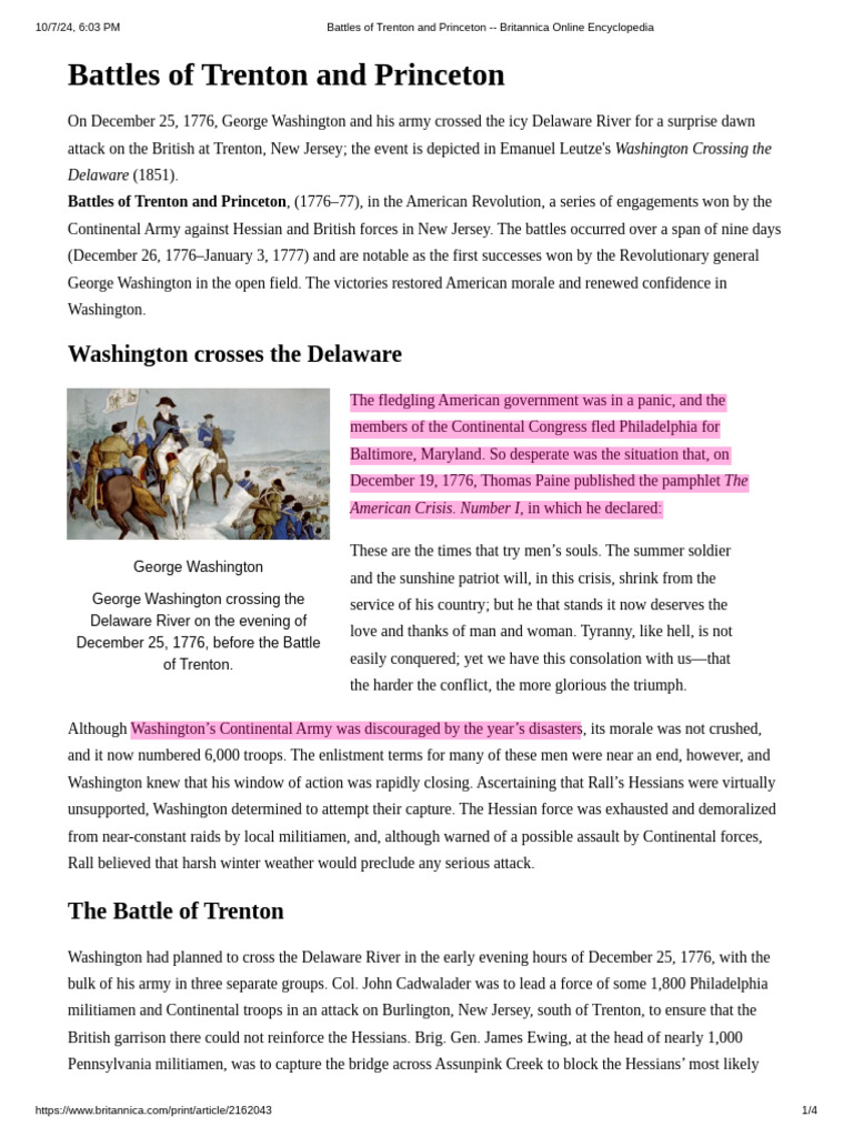 Battles of Trenton and Princeton -- Britannica Online Encyclopedia ...
