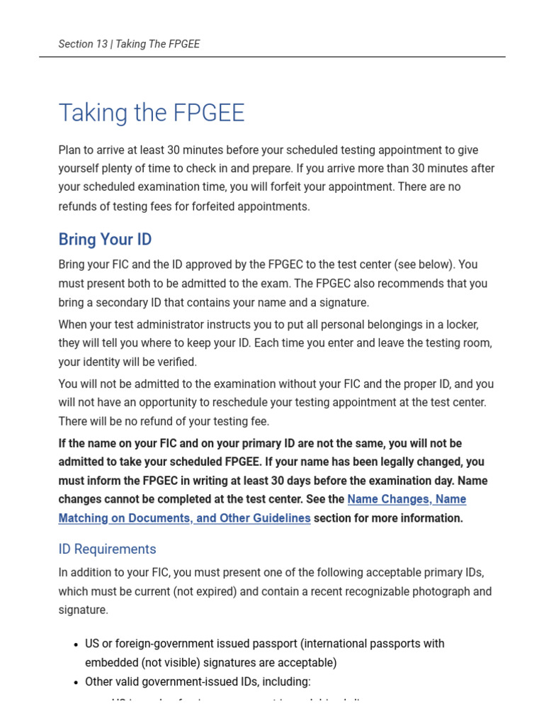 FPGEE Exam Check-In Guidelines | PDF | Identity Document | Driver's License