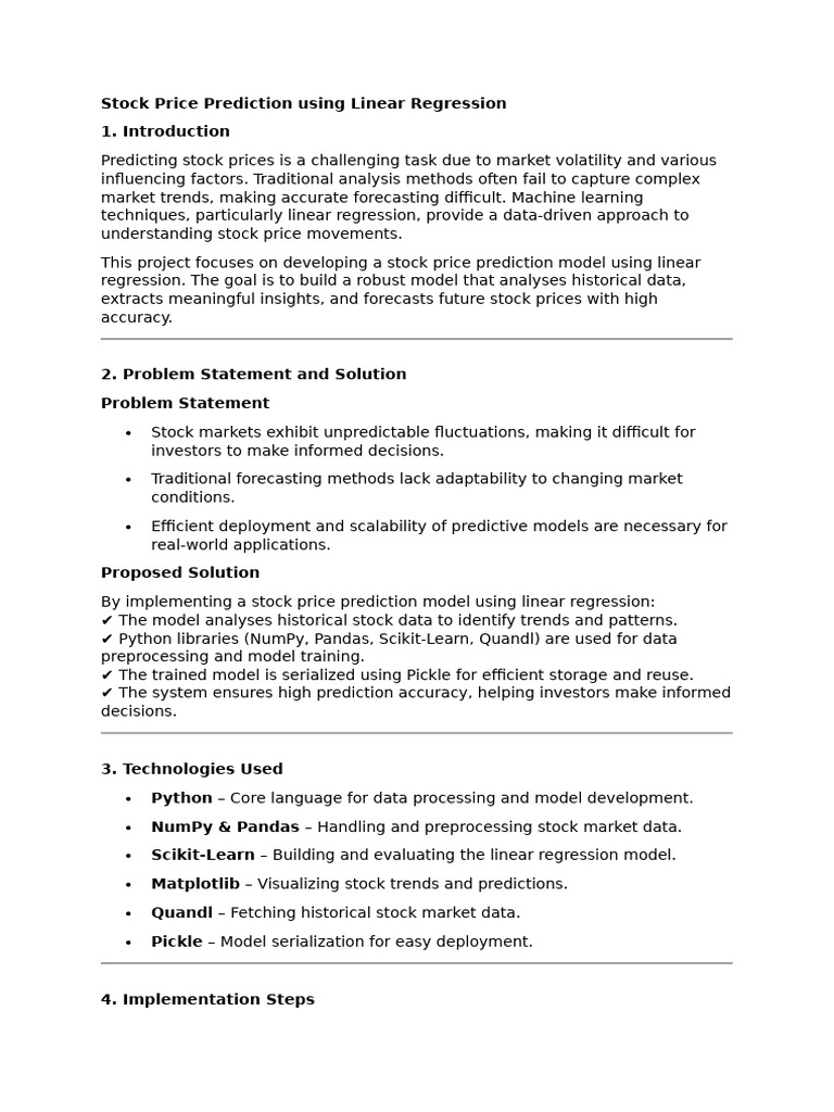 Stock Price Prediction using Linear Regression | PDF | Prediction | Regression Analysis