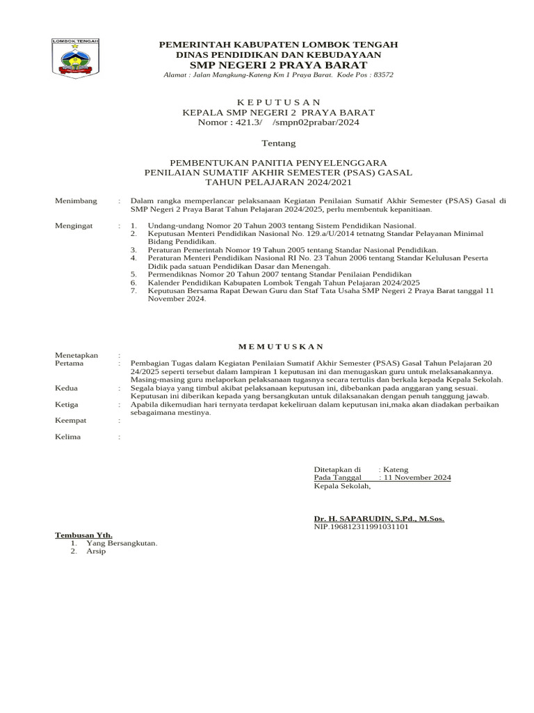 SK Ulangan Semester Ganjil 2024-2025 | PDF