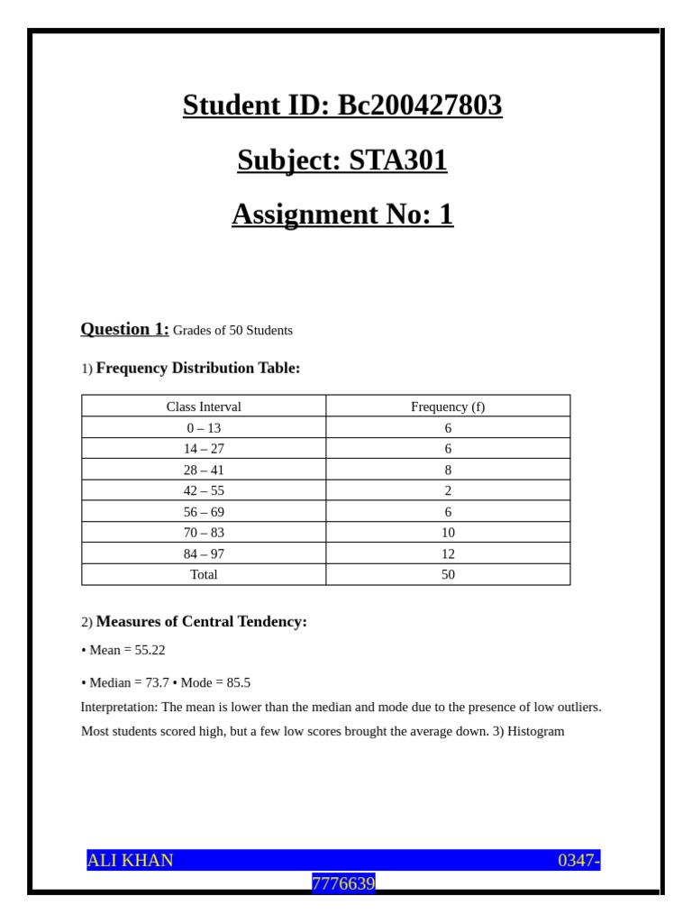 Sta301 Assignment Solution | PDF
