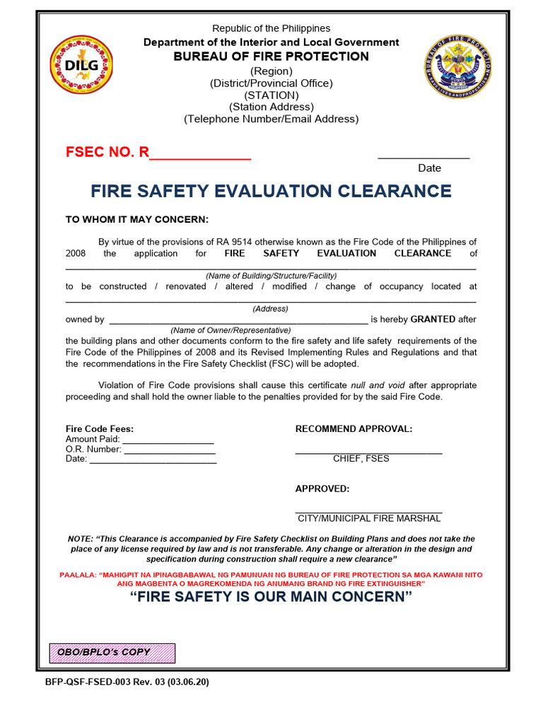 FSED 3F Fire Safety Evaluation Clearance FSEC BOBPLO Copy Rev03 | PDF ...
