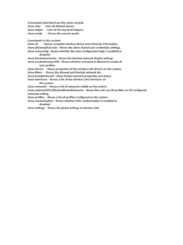 Commands Inherited From The Netsh Context | PDF