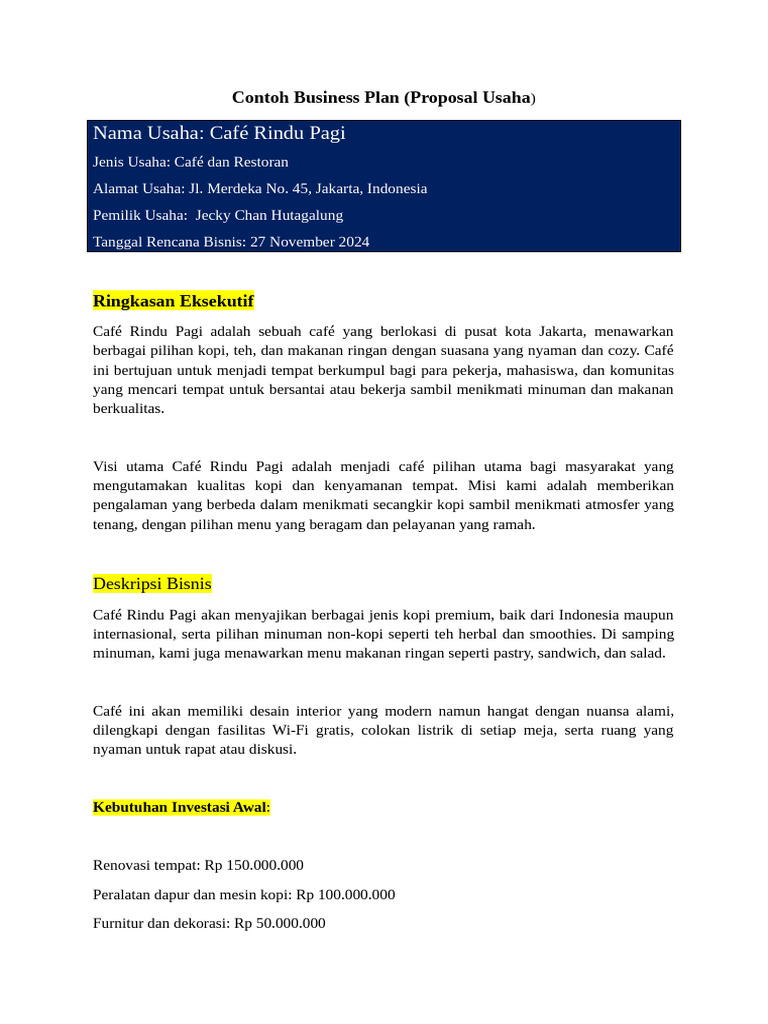 Contoh Business Plan | PDF