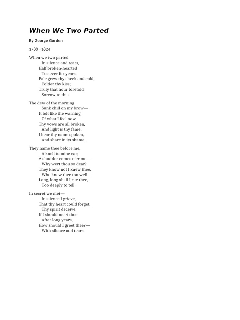 Analysis of "When We Two Parted" Poem | PDF