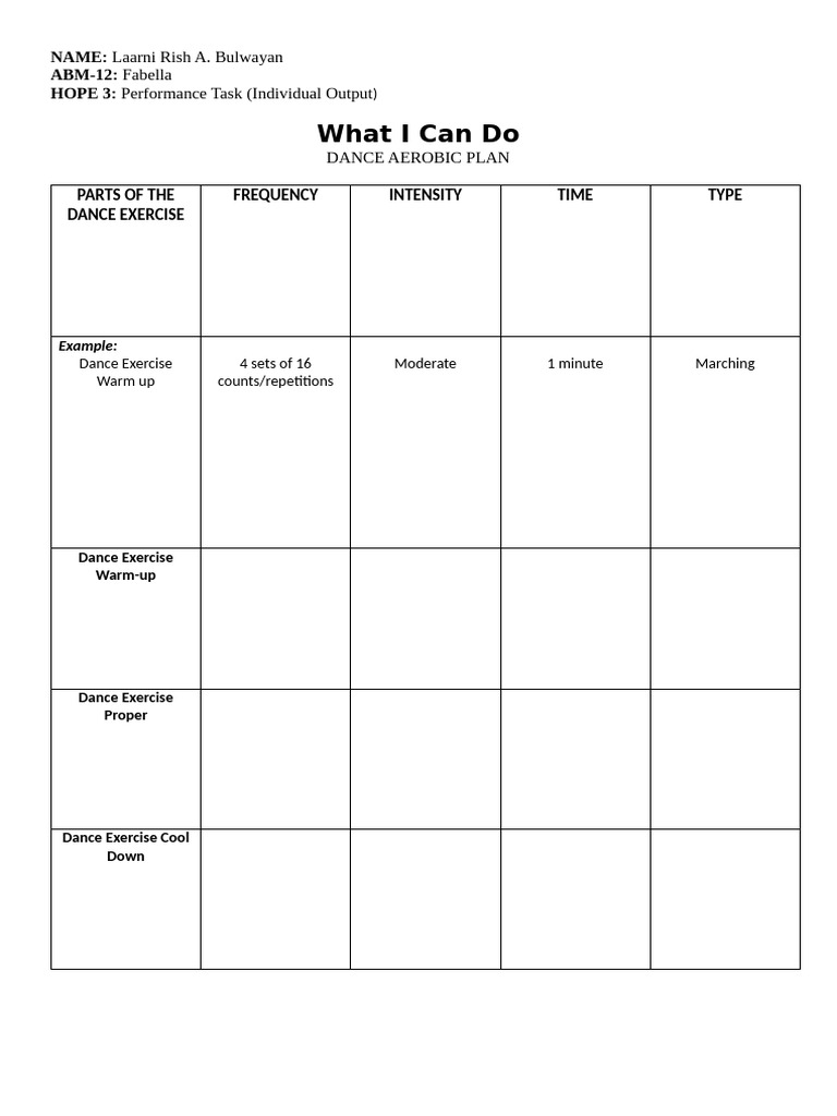 Dance Aerobic Plan | PDF