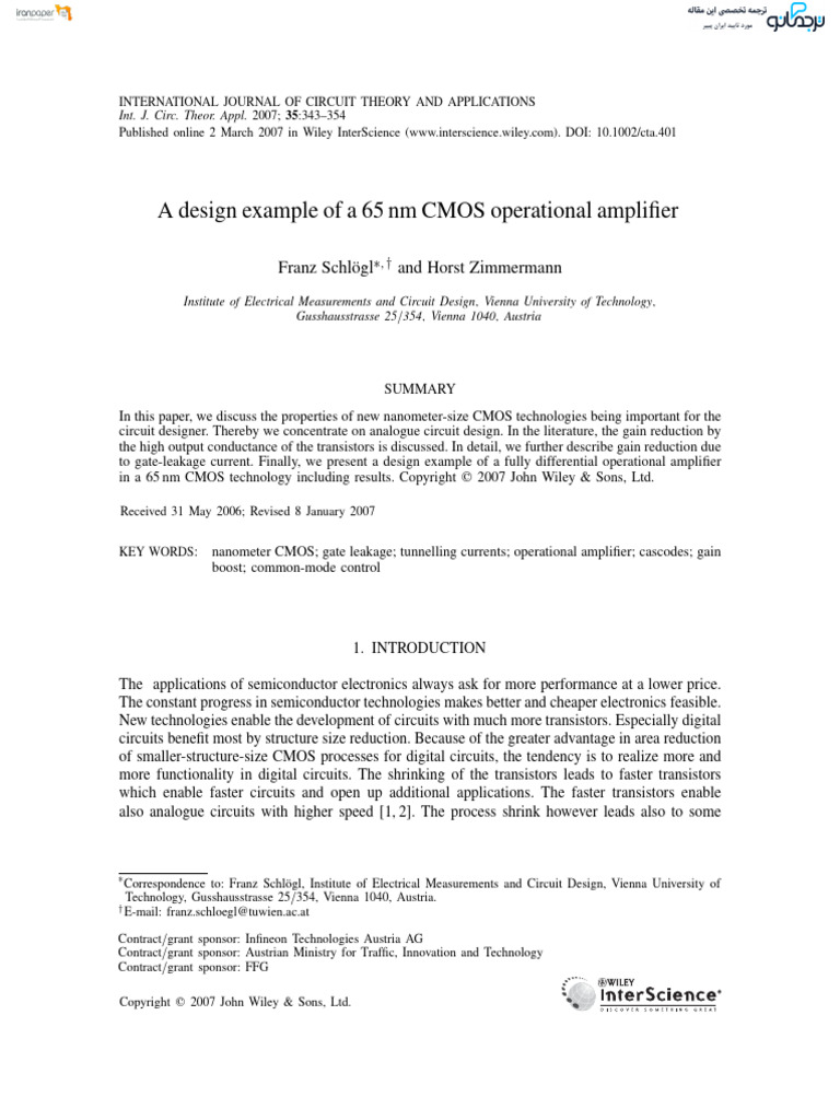 A Design Example of A 65 NM CMOS Operational Amplifier | PDF ...
