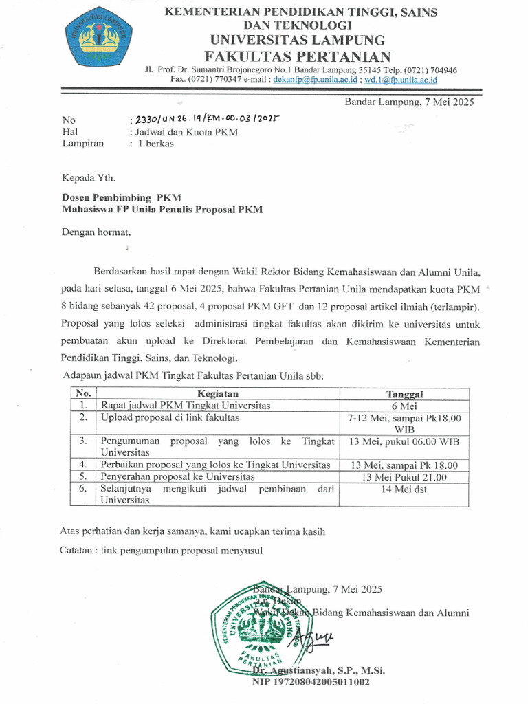 Kuota Dan Jadwal PKM | PDF