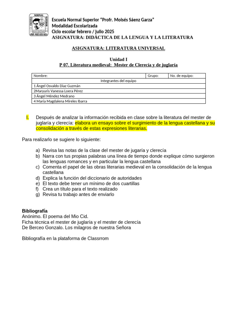 LIU P07 Literatura Medieval Mester de Clerecía y de Juglaría | PDF ...