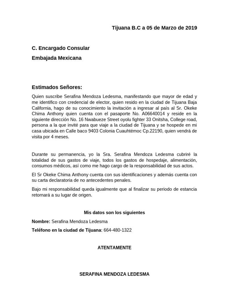 Carta de invitación para extranjero | PDF