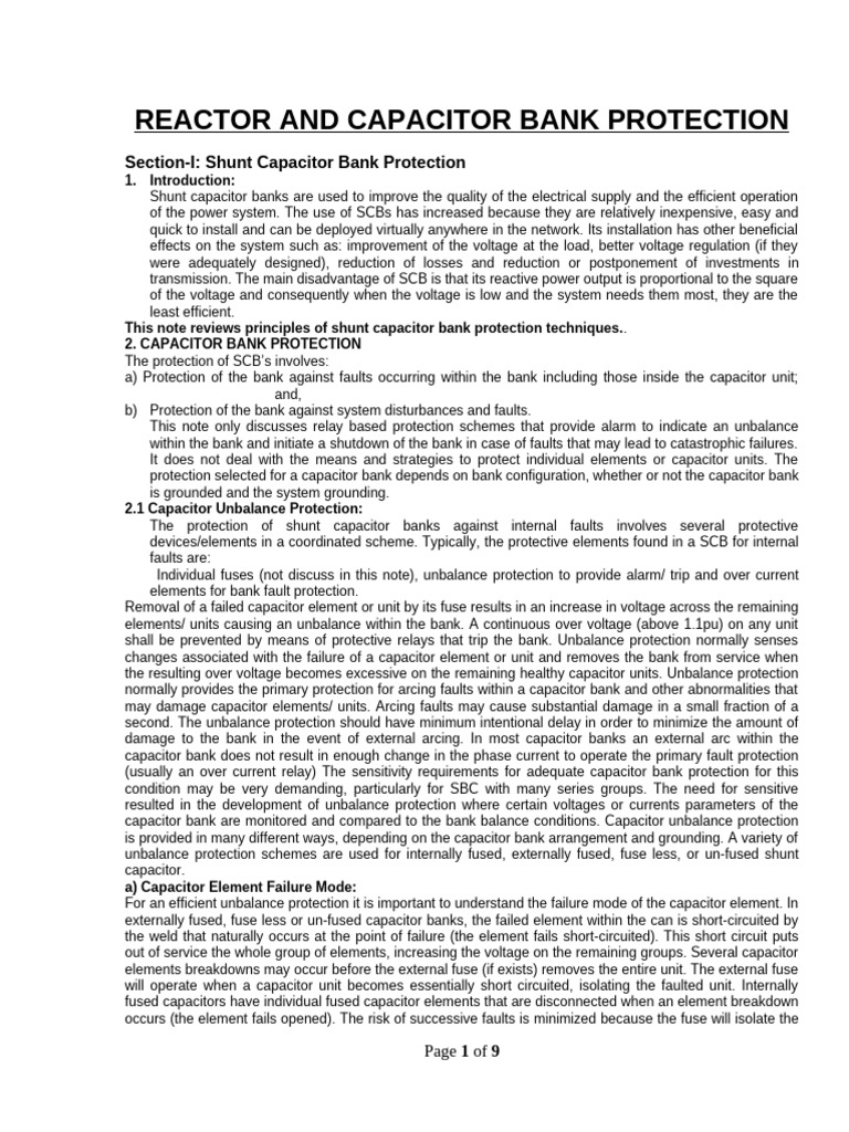 141 Reactor and Capacitor Bank Protection | PDF | Capacitor | Fuse ...