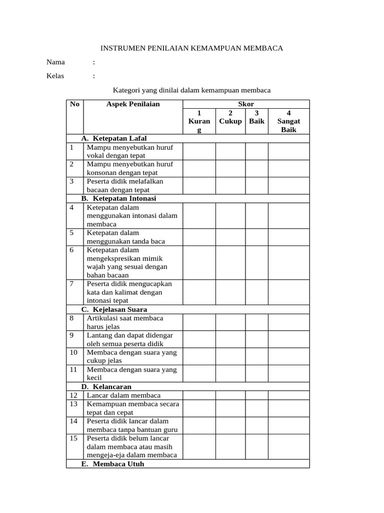 Instrumen Penilaian Membaca Permulaan | PDF