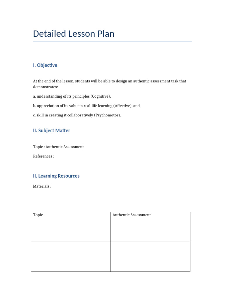 Authentic Assessment Lesson Plan Guide | PDF