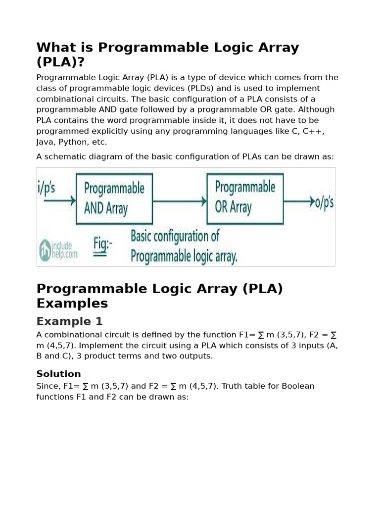 DELD - Unit 4 (Algorithmic State Machines and Programmable Logic Devices) - Topic - PLA | PDF