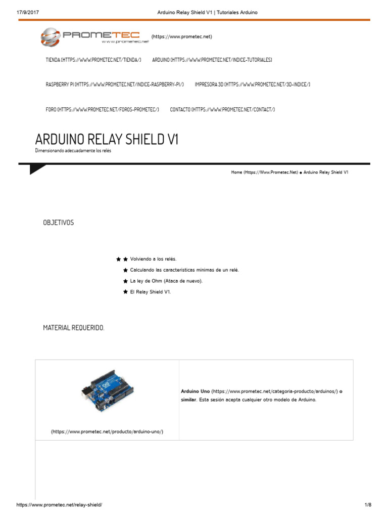 161 Arduino Relay Shield V1 | PDF | Relé | Impedancia eléctrica