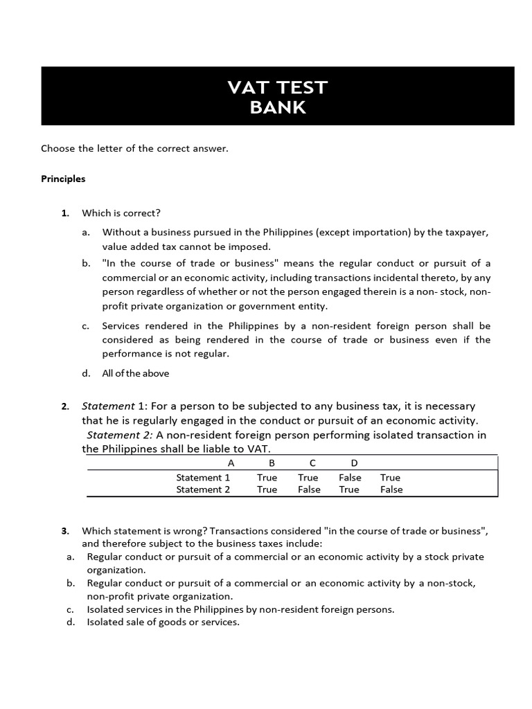 Vat Quiz - Dec3 | PDF | Value Added Tax | Taxes