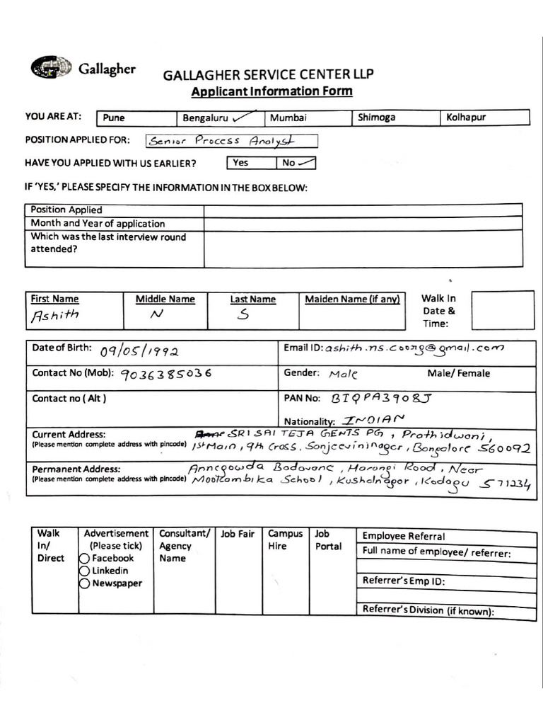 Candidate Application Form | PDF