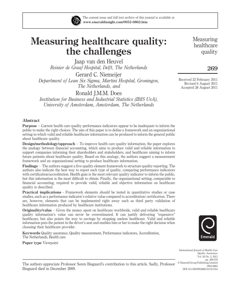 Framework for Measuring Healthcare Quality | PDF | Generally Accepted ...