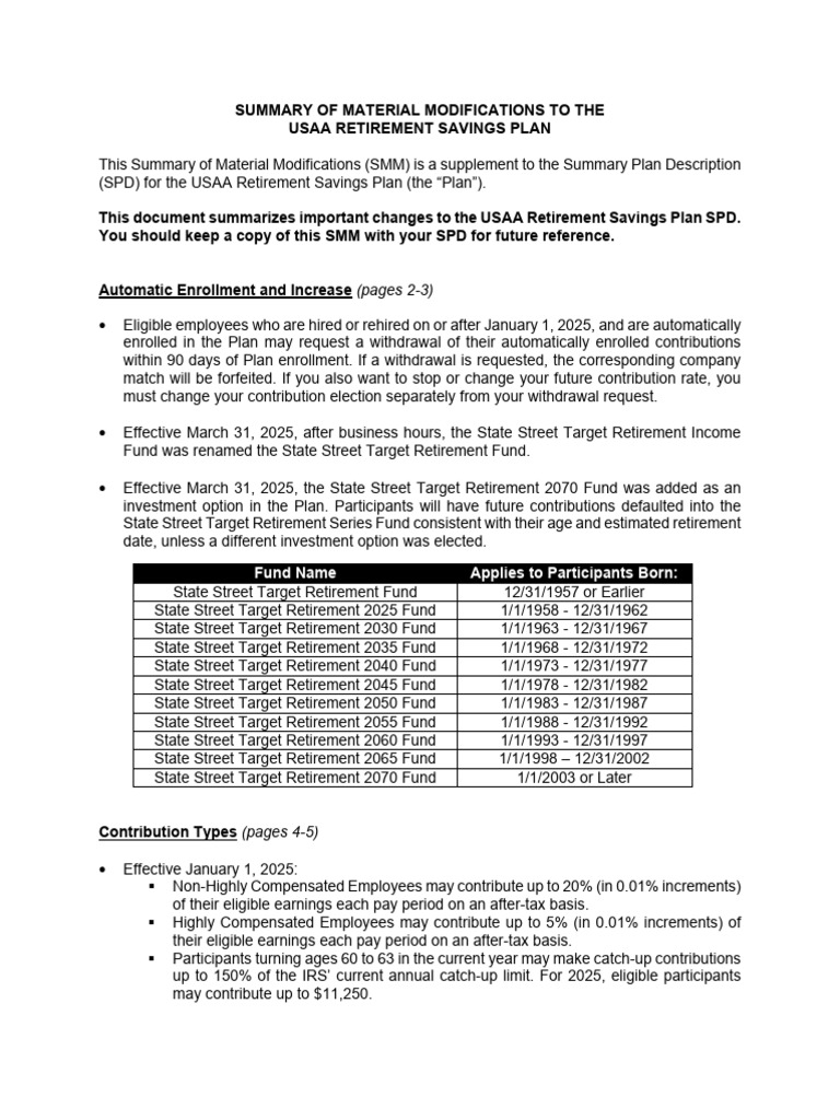 USAA Retirement Savings Plan Updates | PDF | Cost Of Living | 401(K)