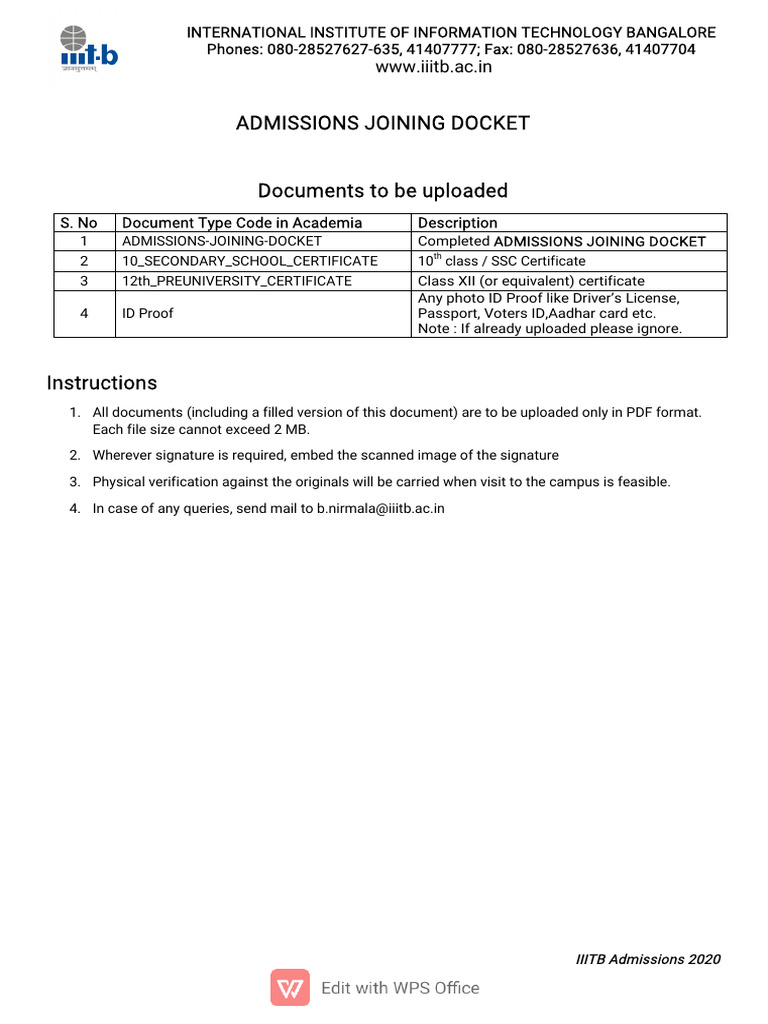 IIITB_PG_JOINING_DOCKET_2020-IMTECH(1) | PDF