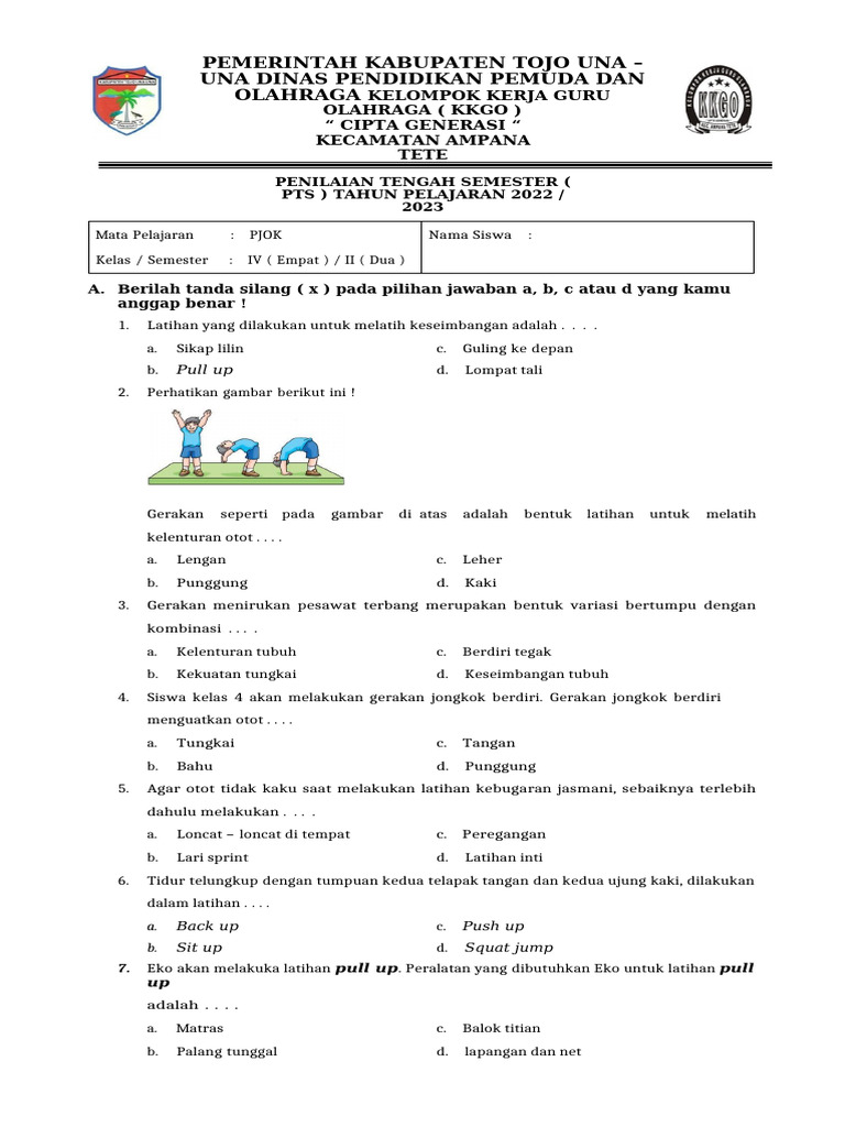Soal PTS PJOK Kelas IV Semester II T.P 2022-2023 (1) | PDF
