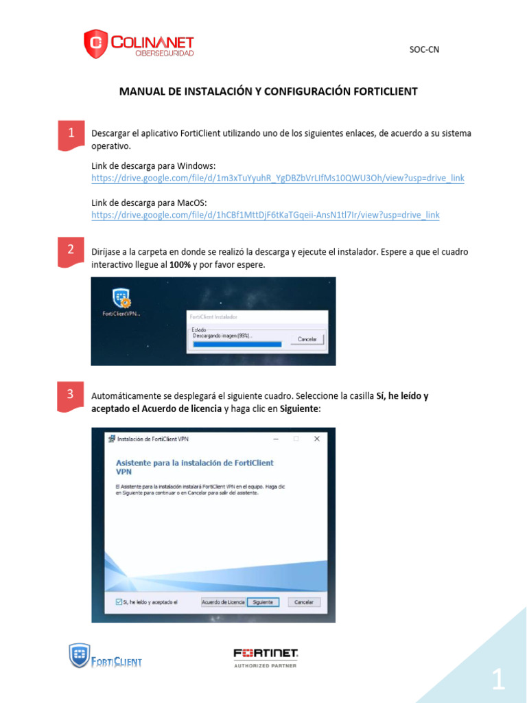 Manual de instalación y configuración FortiClient | PDF | Software | Informática