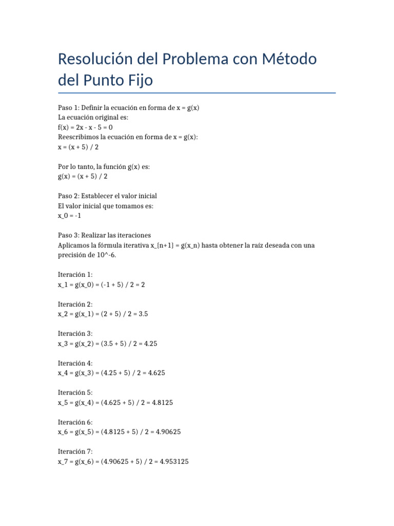 Metodo Del Punto Fijo Resolucion | PDF
