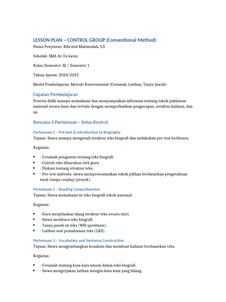 Lesson Plan Kontrol Conventional Method | PDF