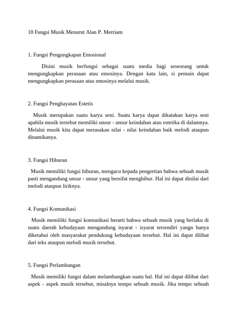 10 Fungsi Musik Menurut Alan P | PDF