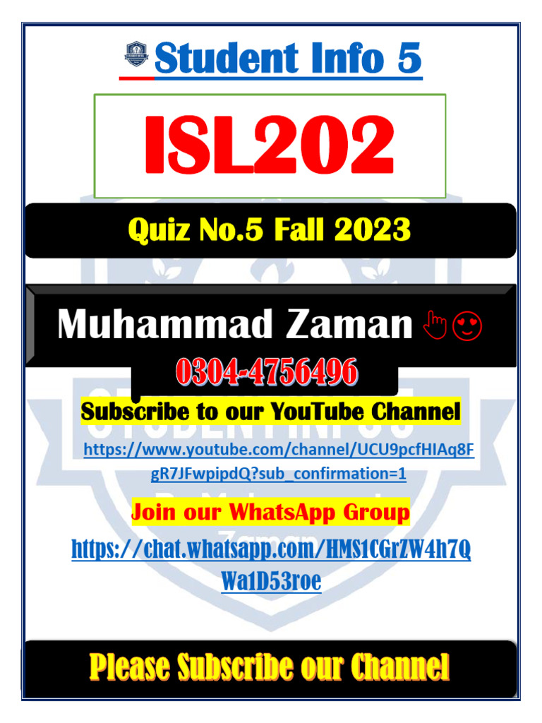 ISL202 QUIZ 5 100 - Correct Solution Fall 2023 by Muhammd Zaman | PDF | Semitic Words And ...