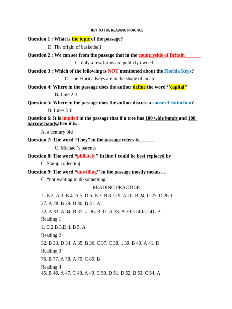 Reading Practice Questions and Answers | PDF