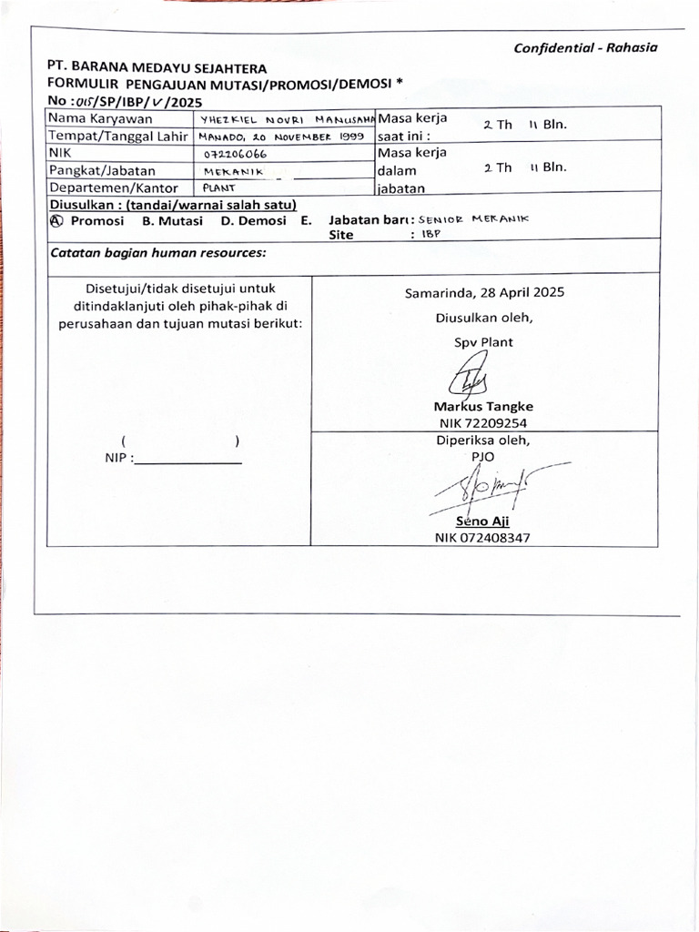 Form Promosi Tim Plant Site IBP Periode Mei 2025 | PDF