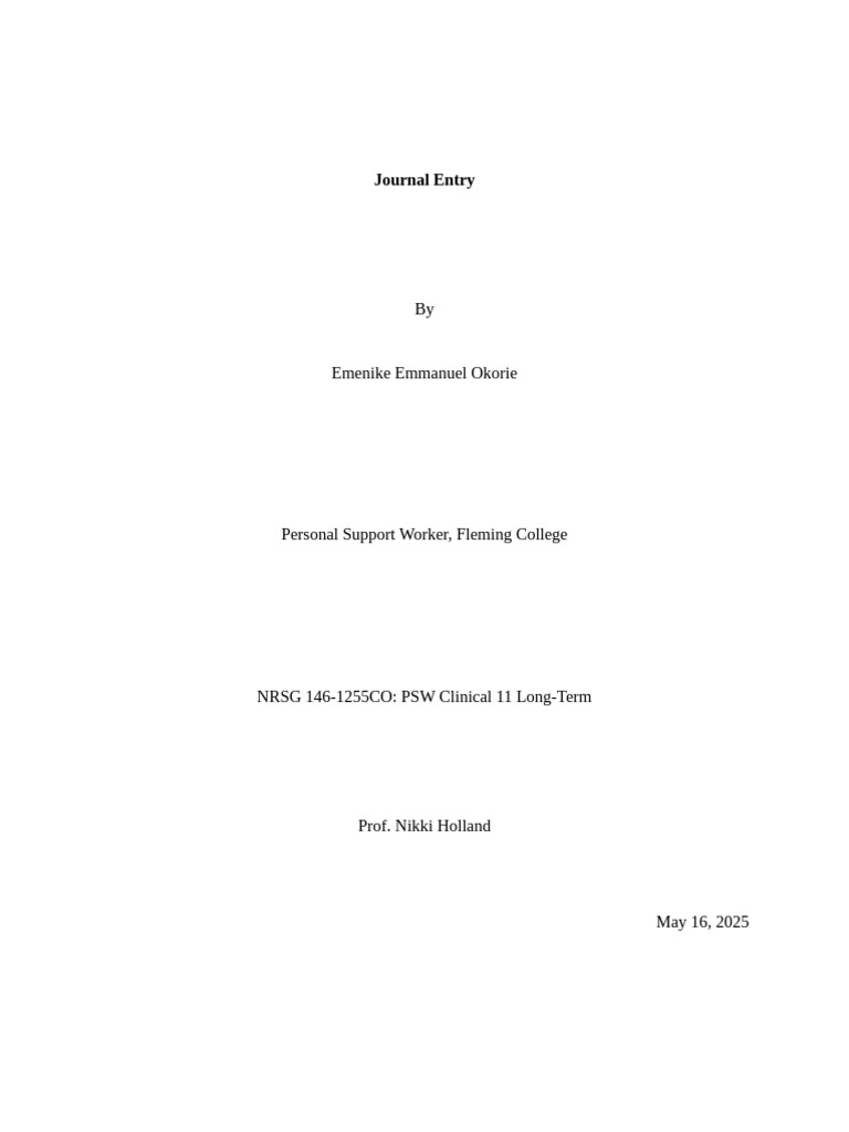 PSW Skills Development Journal Entry | PDF