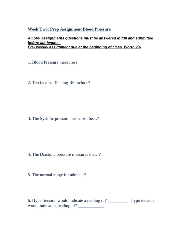 Blood Pressure Assignment Guide | PDF