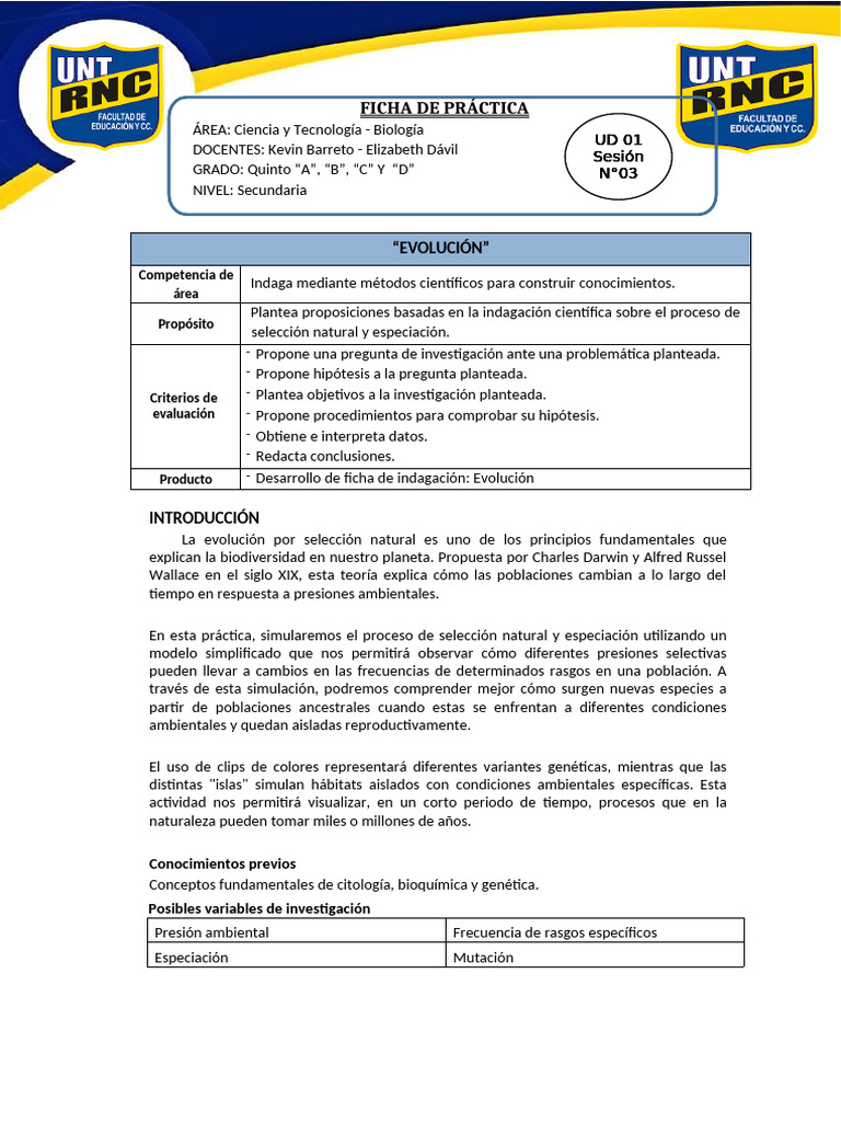 5to Ficha de Práctica Sa3 | PDF | Evolución | Seleccion natural
