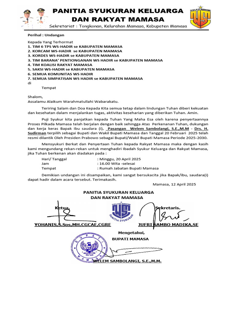 Undangan Ibadah Syukur Mamasa 2025 | PDF