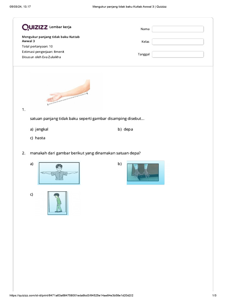 Lembar Kerja: 1. Satuan Panjang Tidak Baku Seperti Gambar Disamping ...