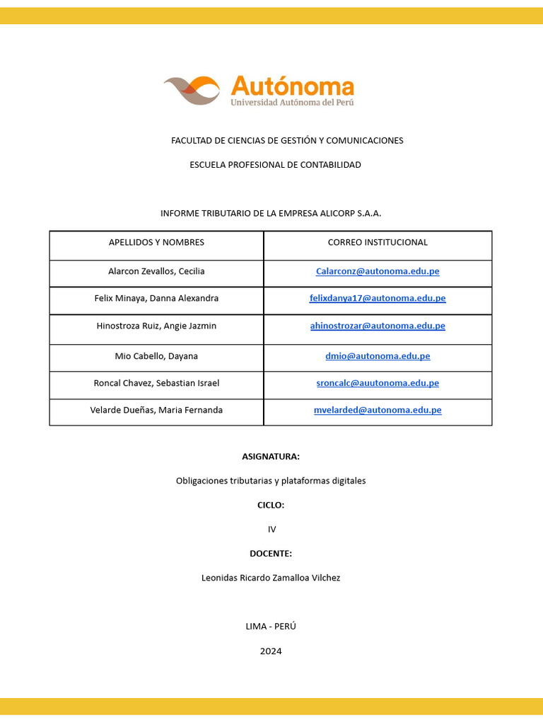 Informe Tributario Alicorp | PDF | Impuestos | Evasión de impuestos