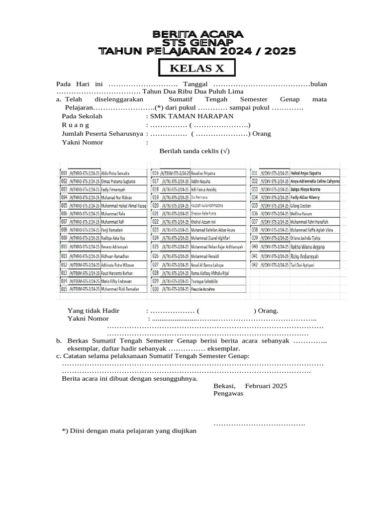Berita Acara x Sts Genap 2024 2025 | PDF