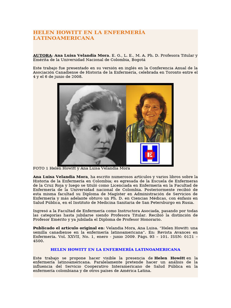 Helen Howitt en La Enfermería Latinoamericana | PDF | Enfermería | Colombia