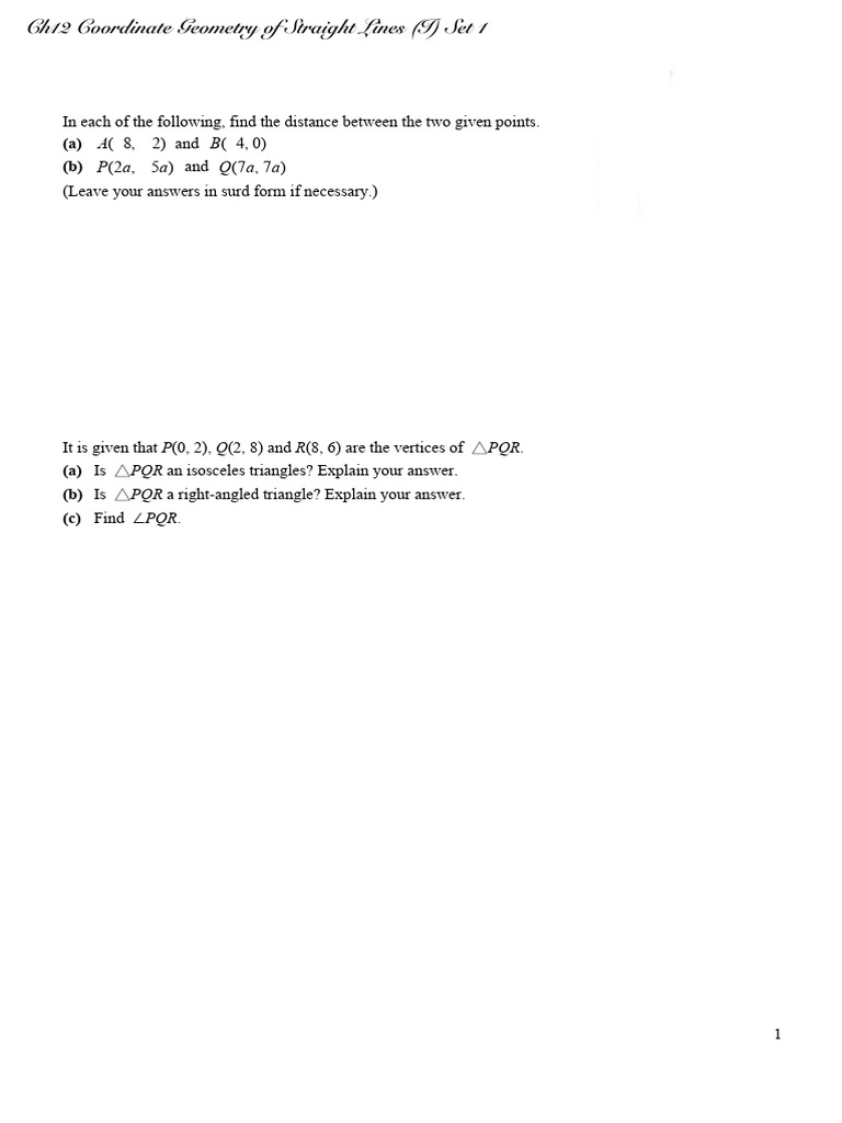 Coordinate Geometry Set1 PDF | PDF | Line (Geometry) | Euclidean Plane Geometry