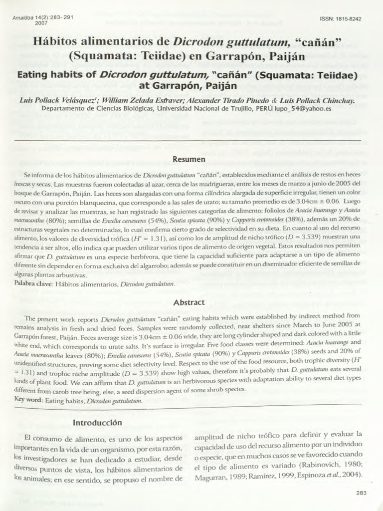 Dicrodon Guttulatum Cañán-Arnaldoa - 2007 - 296-304 | PDF | Biología ...
