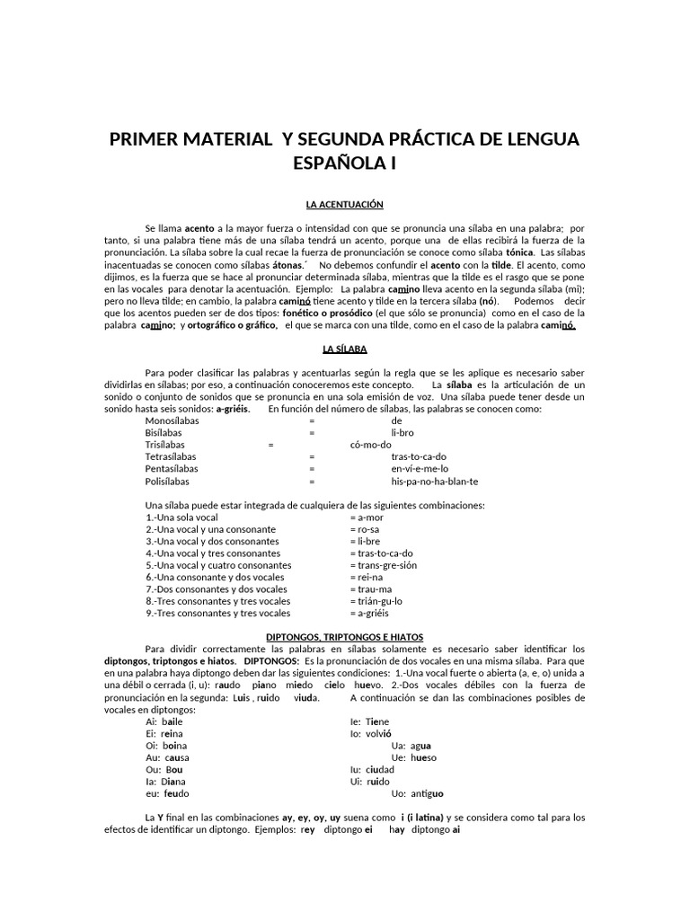 La Acentuacion, Sílabas, Diptongos, Triptongos e Hiatos. Reglas ...